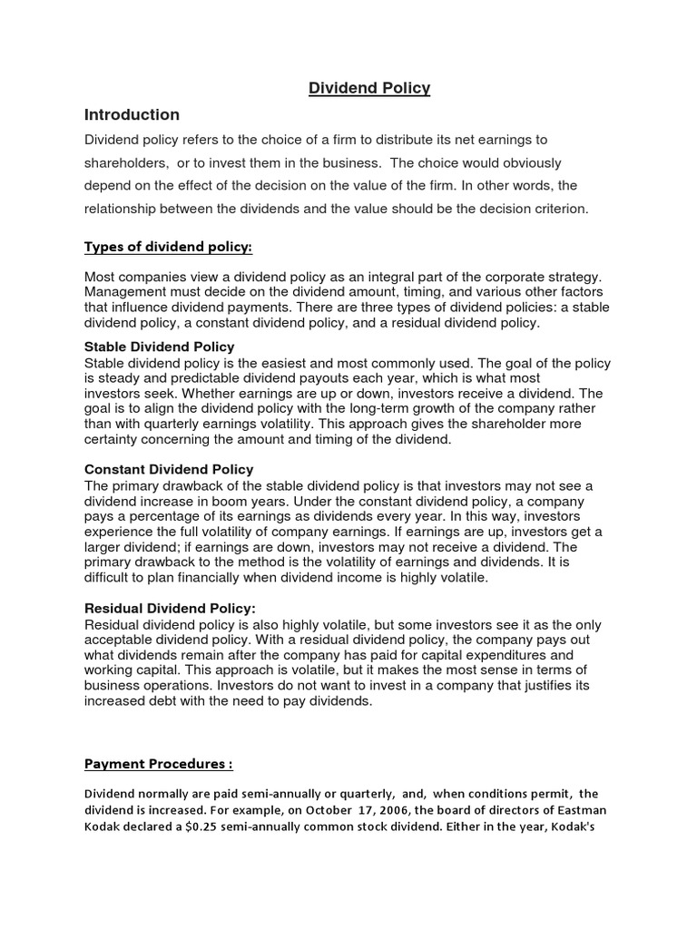 Types of Dividend Policy | PDF | Dividend | Stocks