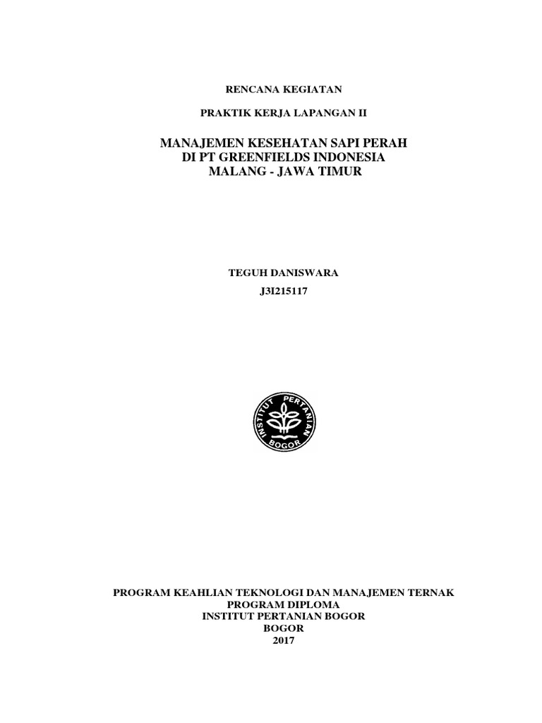 Proposal PKL Sapi Perah | PDF