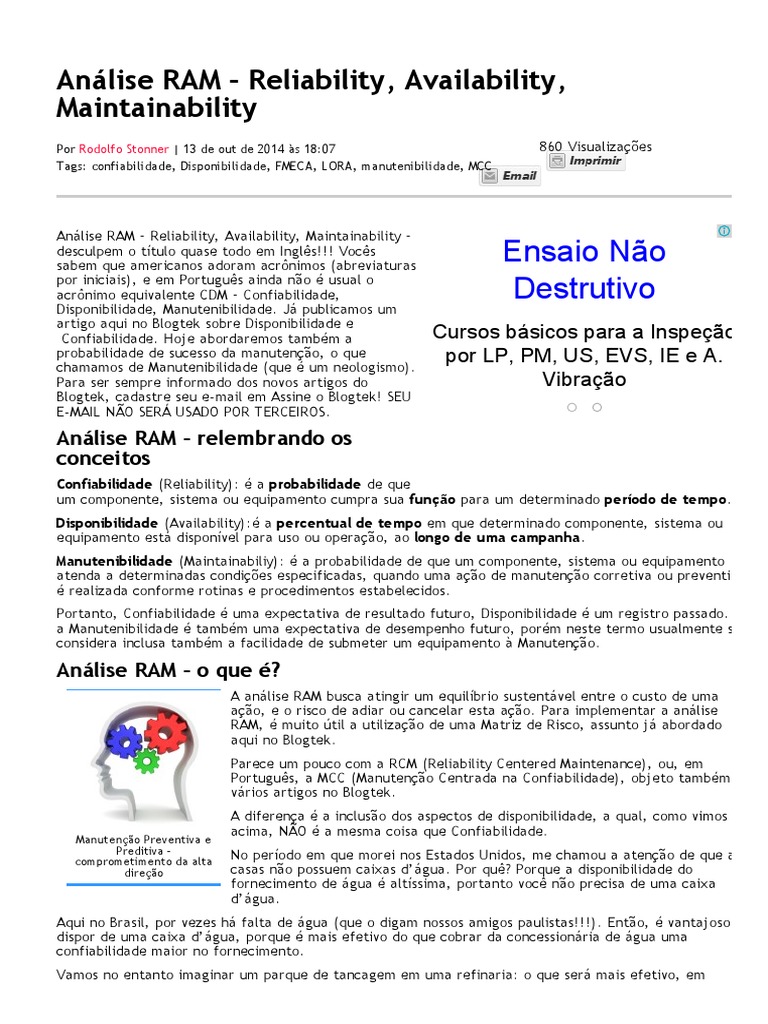 Análise RAM - Reliability, Availability, Maintainability | PDF ...