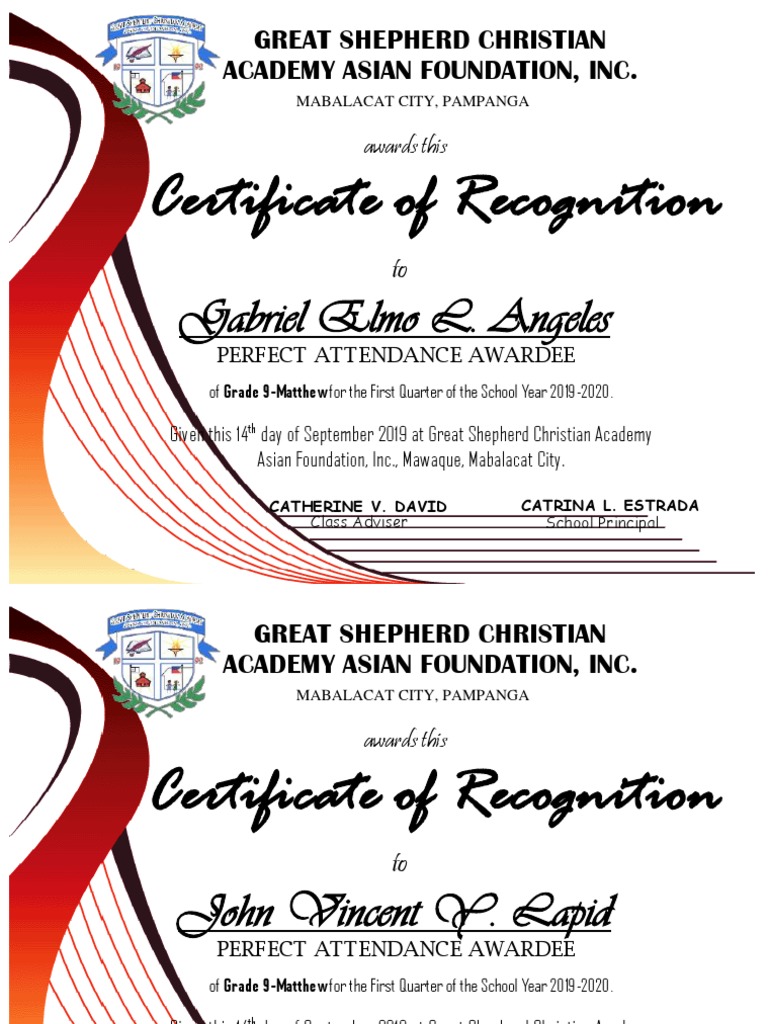 Perfect Attendance Awards 2019-2020 | PDF