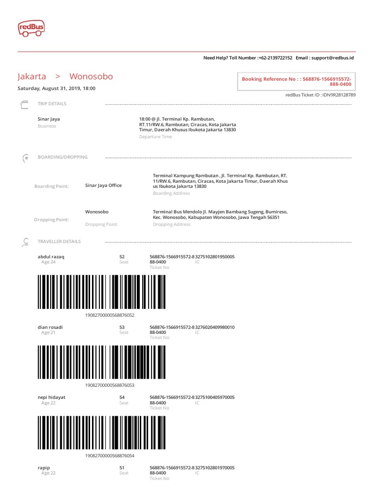 Jakarta Wonosobo: Redbus Ticket Id: Idn9R28128789 | PDF | Bus | Ticket ...