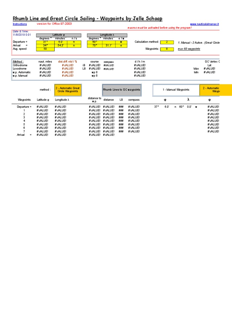 Rhumb Line and Great Circle Sailing - Waypoints by Jelle Schaap | PDF ...