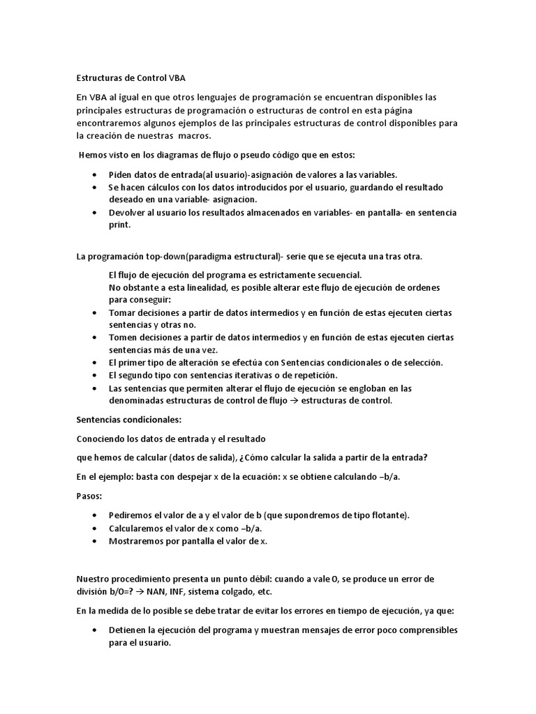 Estructuras de Control en VBA | PDF | Paradigmas de programación | Flujo de control