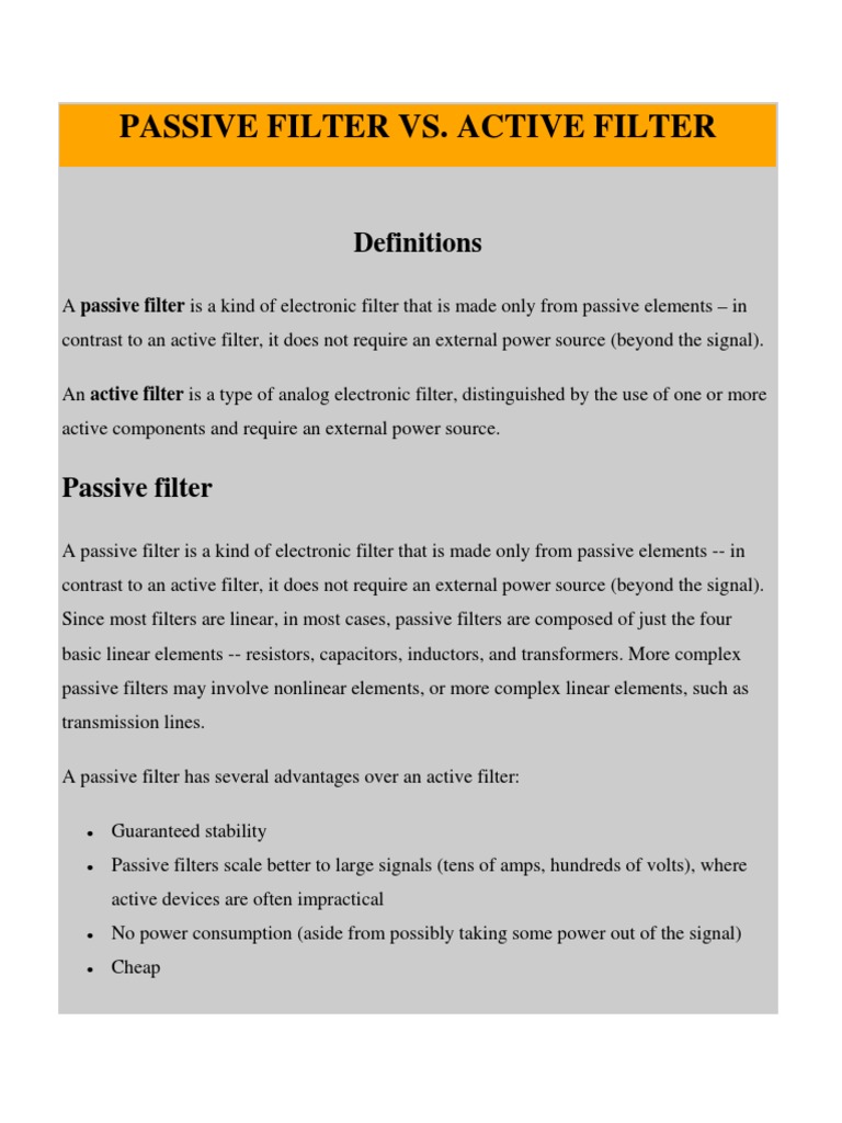 Passive vs. Active Filters Explained | PDF | Passivity (Engineering) | Electronic Filter