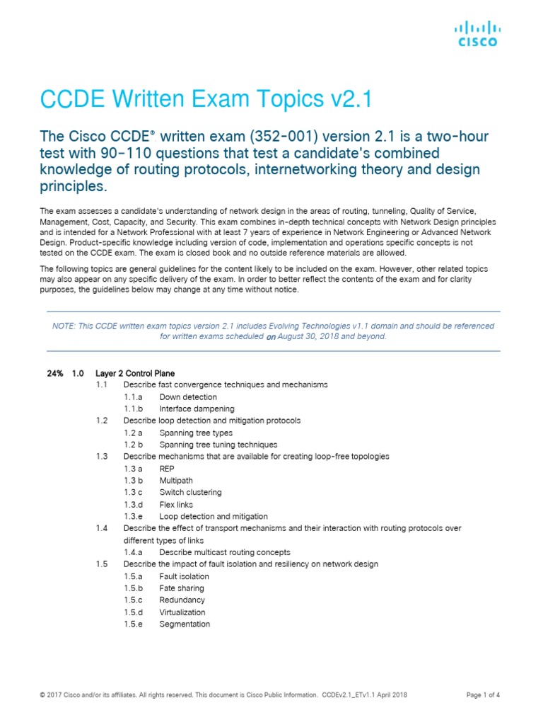 CCDE Written Exam Topics v2.1: For Written Exams Scheduled August 30 ...