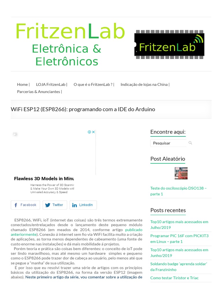 Wifi Esp12 Esp8266 Programando Com A Ide Do Arduino Fritzenlab