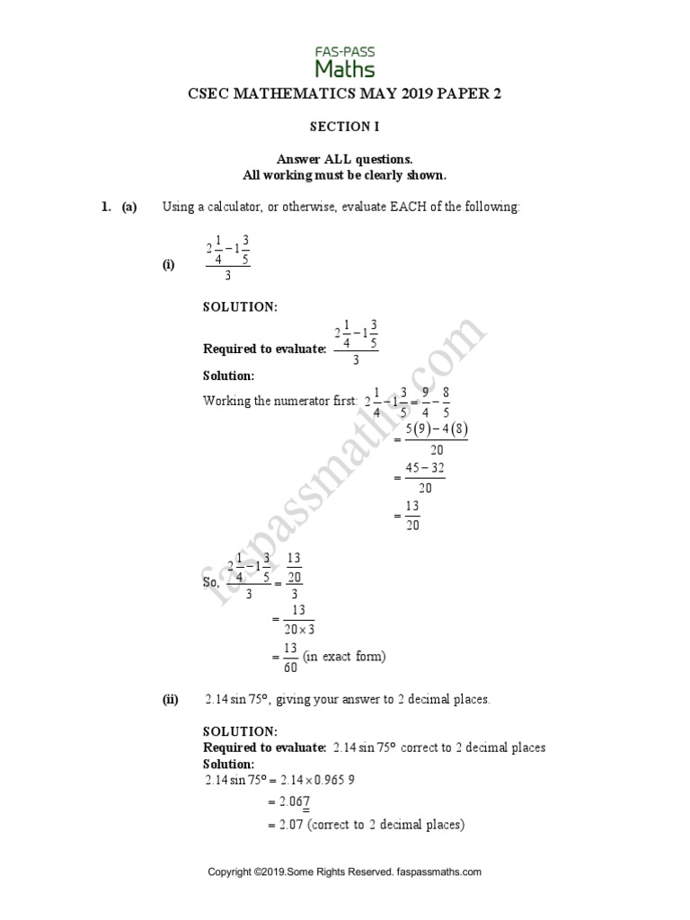 CSEC Maths June 2019 | PDF | Angle | Sine