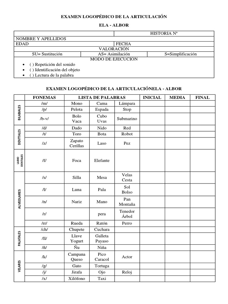 Examen Logopédico de Articulación ELA-Albor | PDF | Naturaleza