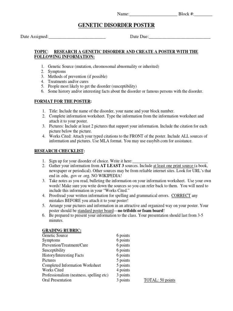 Genetic Disorder Research Poster Guide | PDF | Genetic Disorder ...