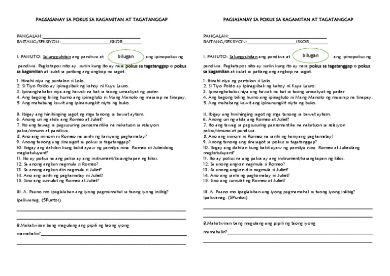 Pagsasanay Sa Pokus Sa Kagamitan at Tagatanggap. | PDF