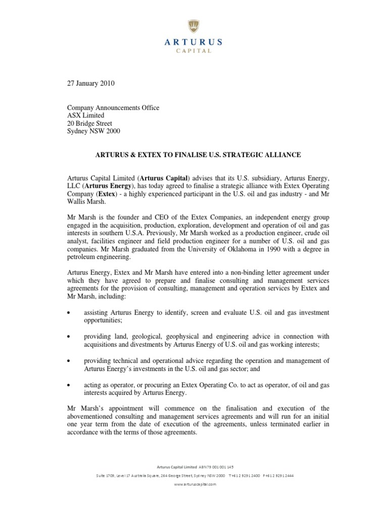 Arturus and Extex Strategic Alliance | PDF | Petroleum | Mergers And ...