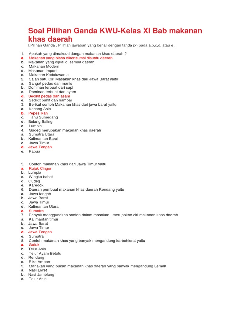 Soal Pilihan Ganda KWU | PDF