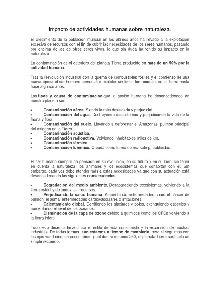 Impacto de Actividades Humanas Sobre Naturaleza | PDF | Destrucción del ...