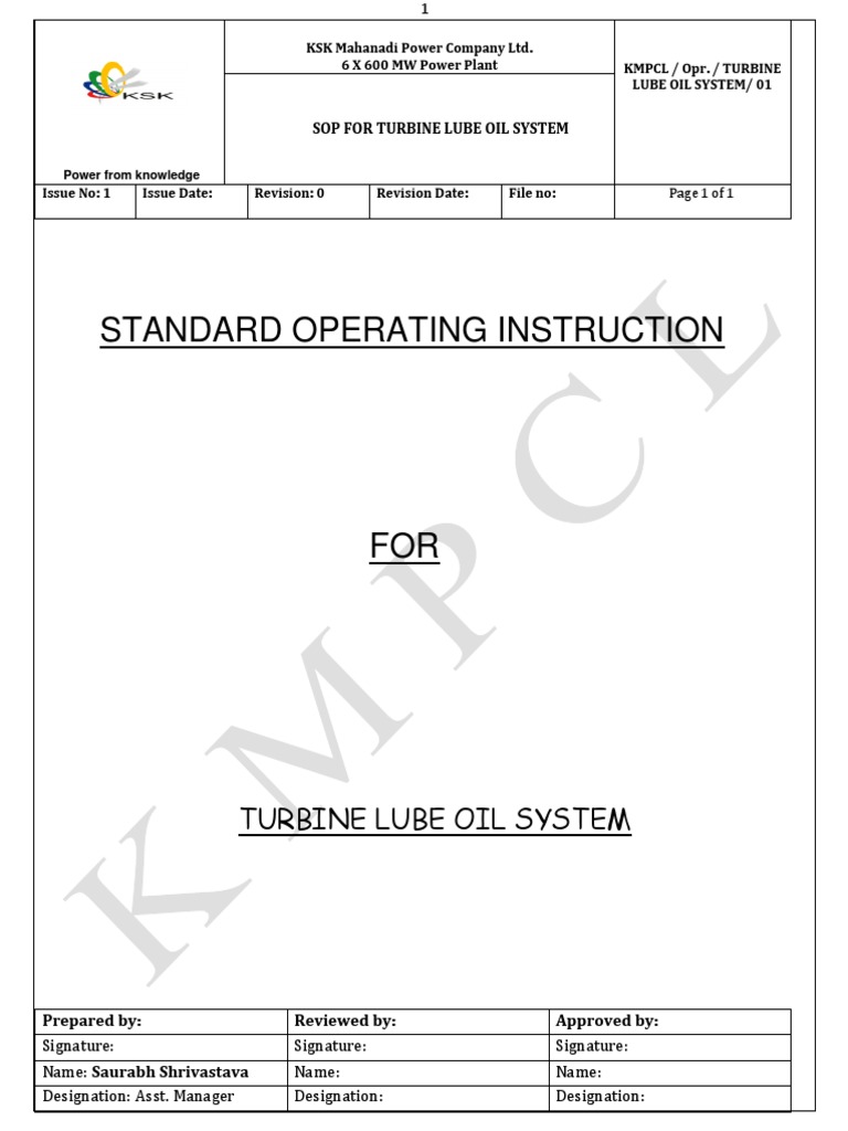 Lube Oil System and JOP SOP - Docx-1 | PDF | Pump | Power Station