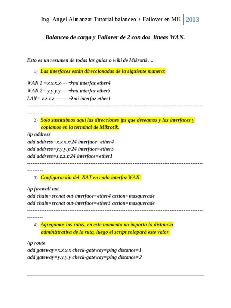 Tutorial MK Failover | PDF | Protocolos de comunicaciones | Arquitectura de Computadores