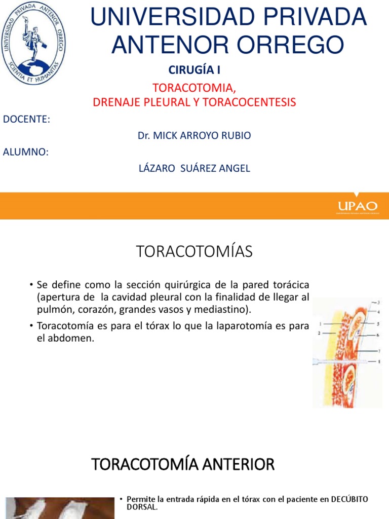 Técnicas de Toracotomía y Drenaje Pleural | PDF | Tórax | Medicina CLINICA