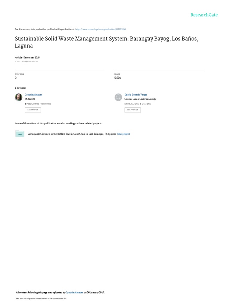Sustainable Solid Waste Management System: Barangay Bayog, Los Baños ...