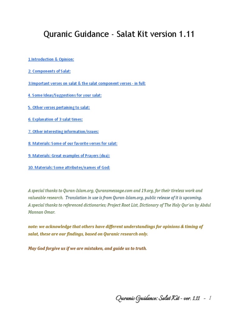 Quranic Salat Guide: Key Components | PDF | Quran | Islam