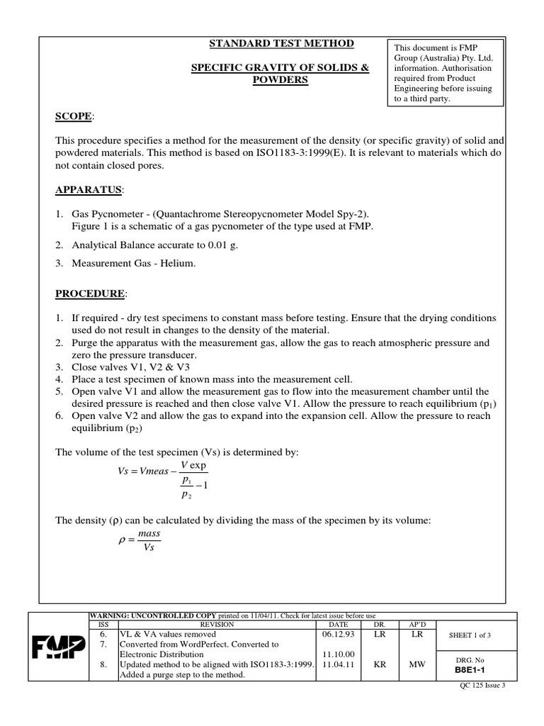 Specific Gravity For Solids and Powder | PDF | Density | Gases