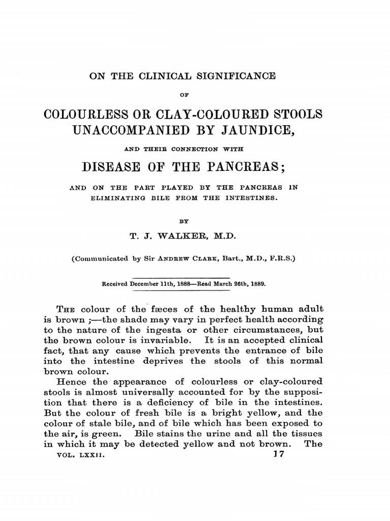 Colourless or Clay-Coloured Stools Unaccompanied by Jaundice | PDF ...