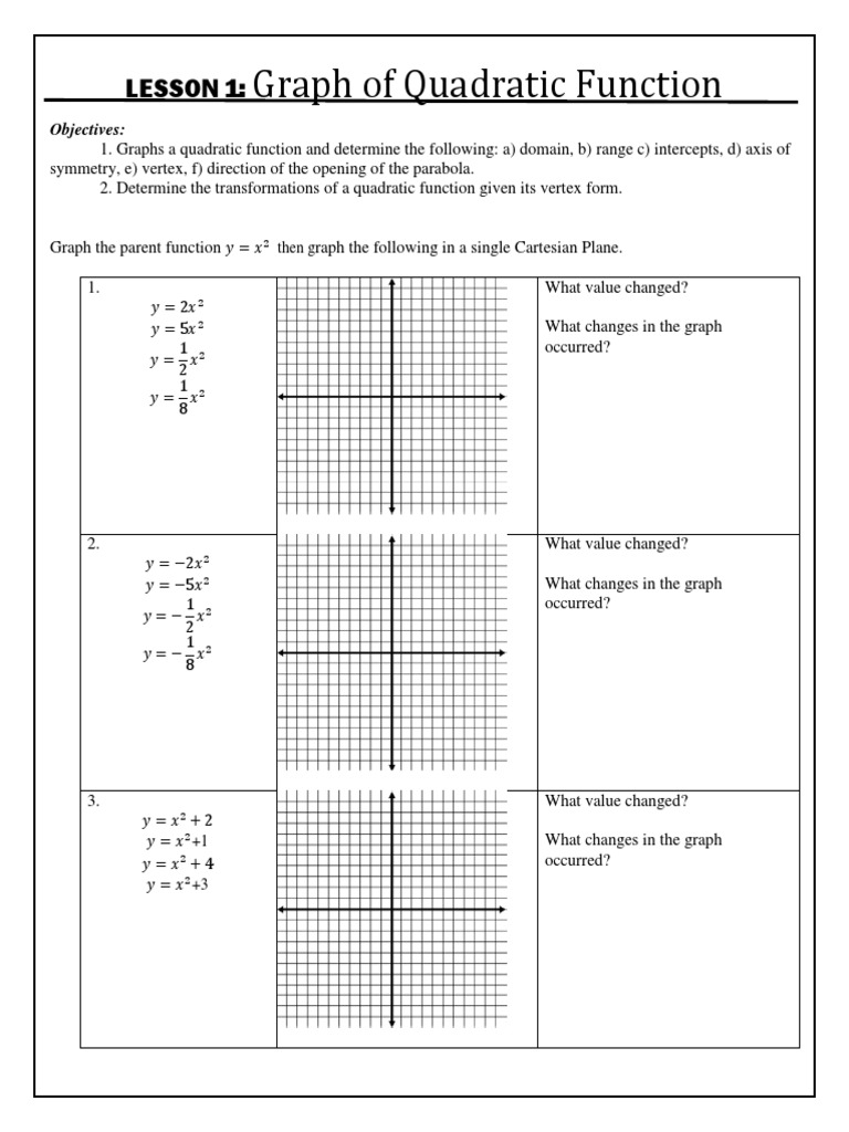Graph of Quadratic Function: Lesson 1 | PDF | Mathematical Analysis ...