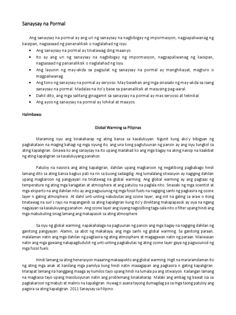 Sanaysay Na Pormal Di Pormal | PDF