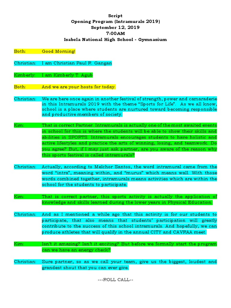 Script For Intrams | Download Free PDF | Learning | Psychology