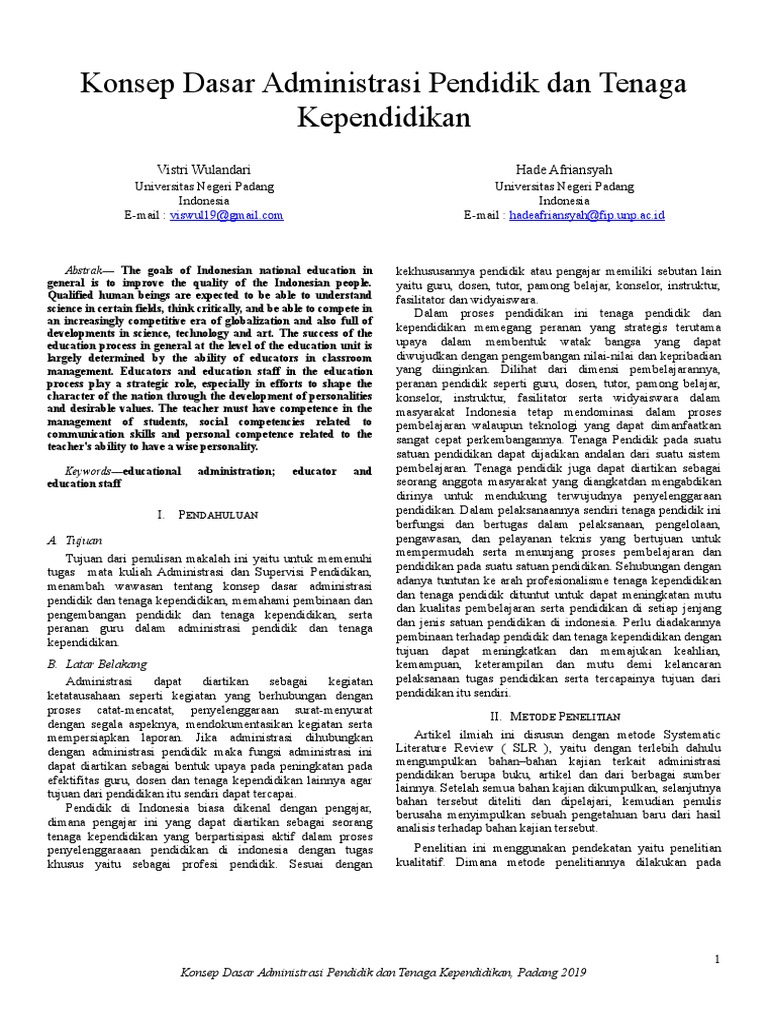 Konsep Dasar Administrasi Pendidik Dan Tenaga Kependidikan: Vistri Wulandari Hade Afriansyah | PDF