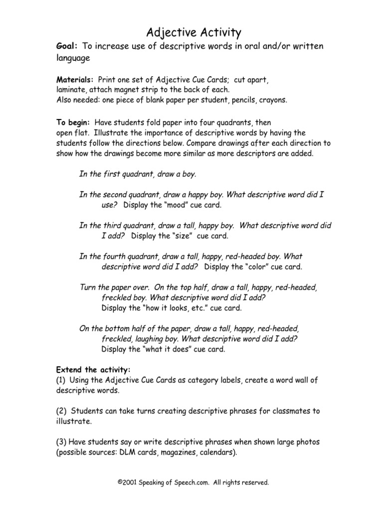 Adjective Activity Directions | PDF