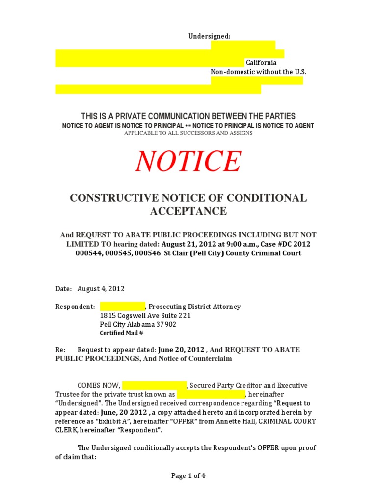 Conditional Acceptance Alabama | Download Free PDF | Affidavit | Legal ...