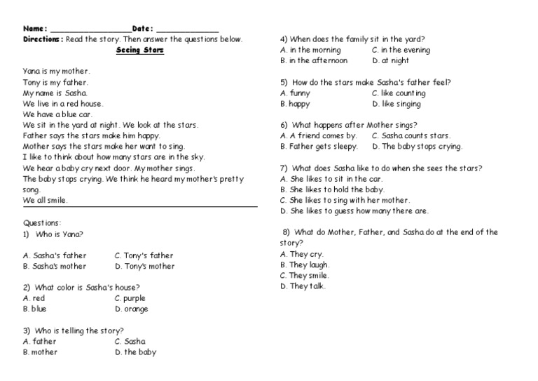 Family Story and Questions for Kids | PDF | Art