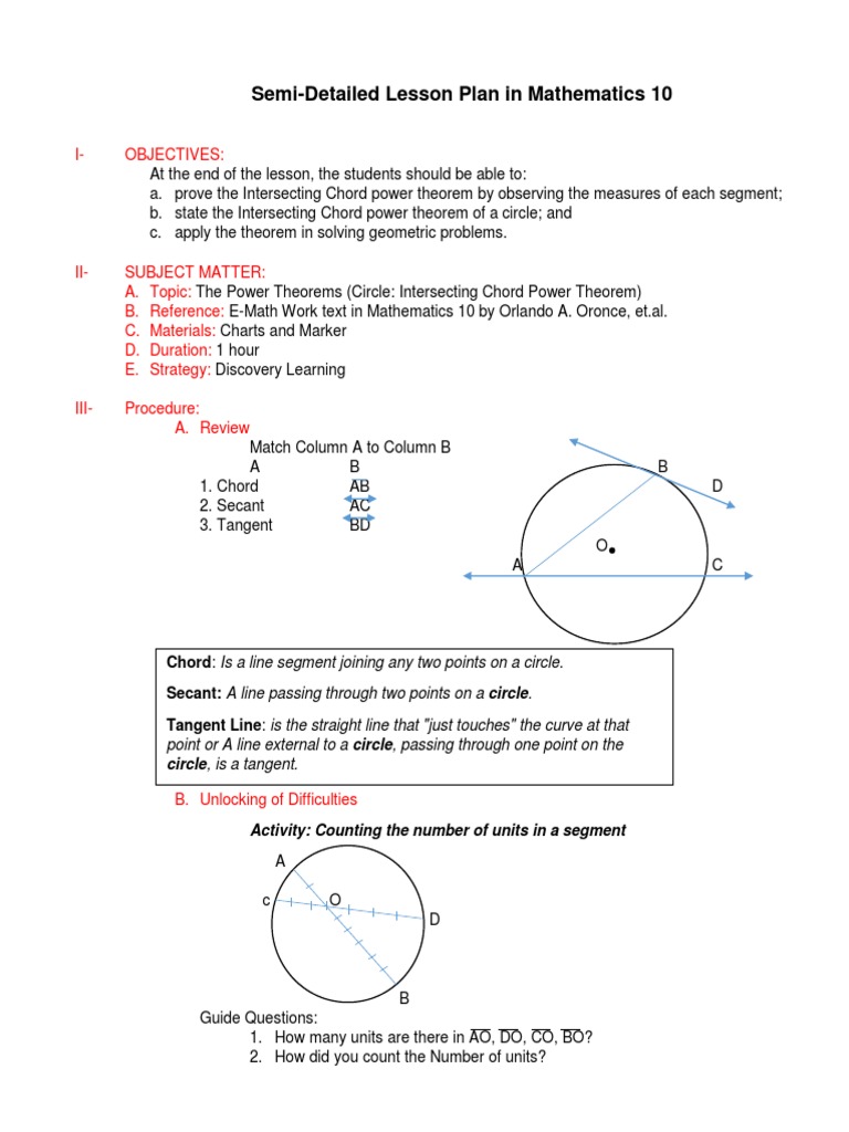 Applying the Intersecting Chord Power Theorem: A Lesson Plan on Proving ...