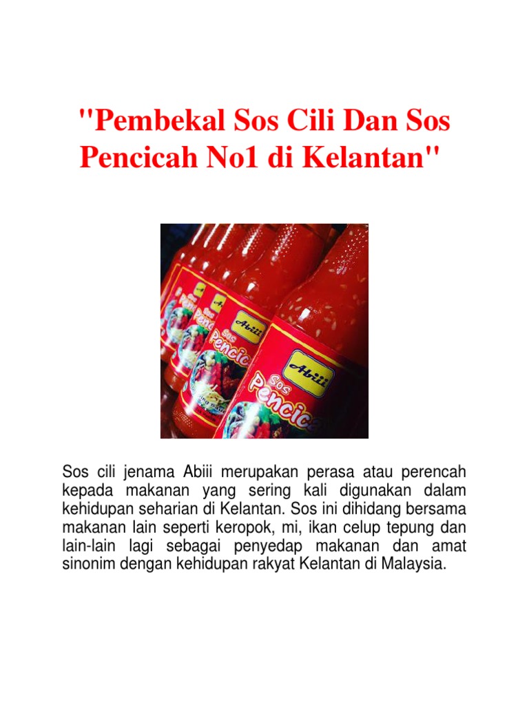 Pembekal Sos Cili Dan Sos Pencicah No1 Di Kelantan | PDF
