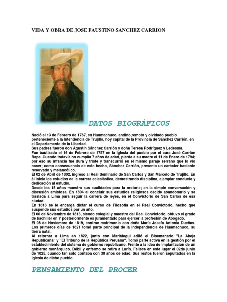 Biografía de José Faustino Sánchez Carrión | PDF | Teorías políticas ...