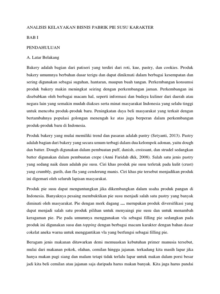 Analisis Kelayakan Bisnis Pabrik Pie Susu Karakter | PDF