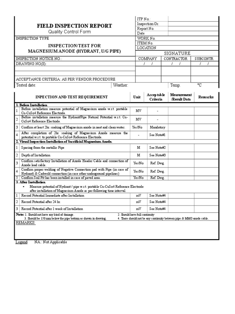 Magnesium Anode Inspection Report | PDF | Anode | Electrode