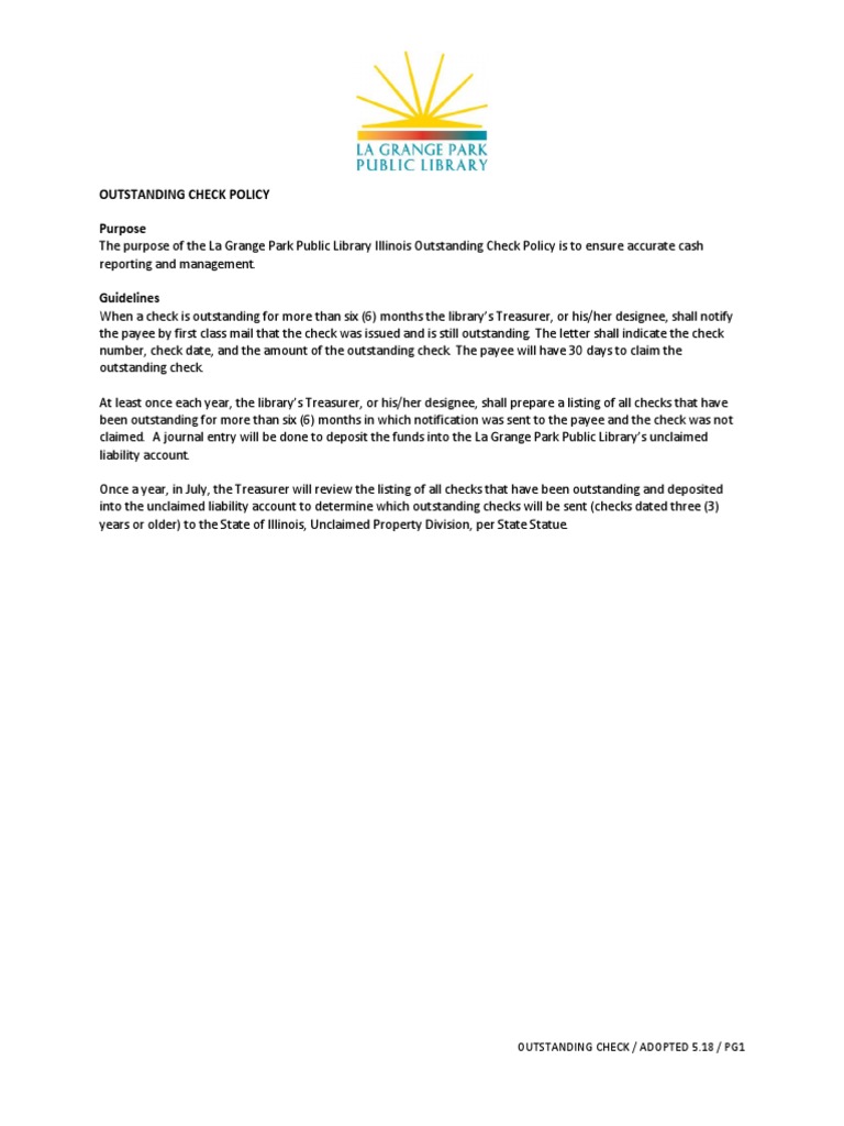 Outstanding Check Policy | PDF