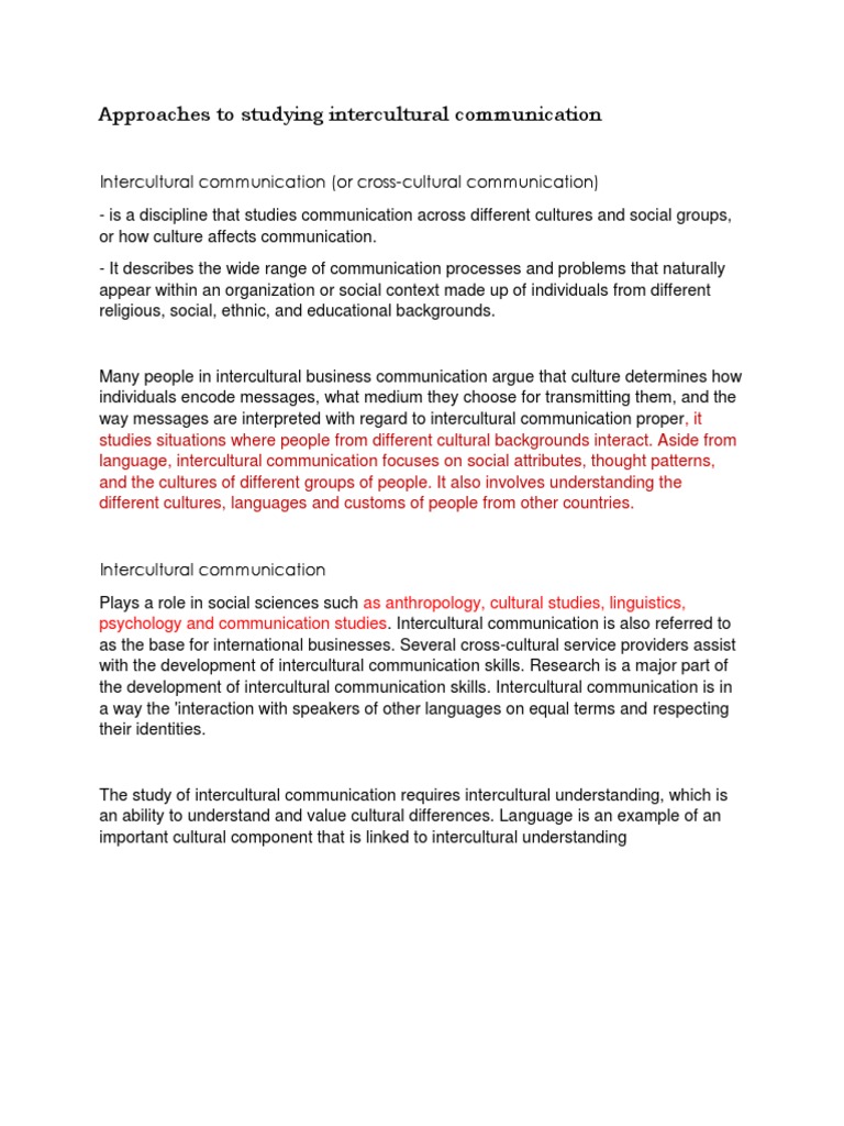 Approaches To Studying Intercultural Communication | PDF | Cross ...