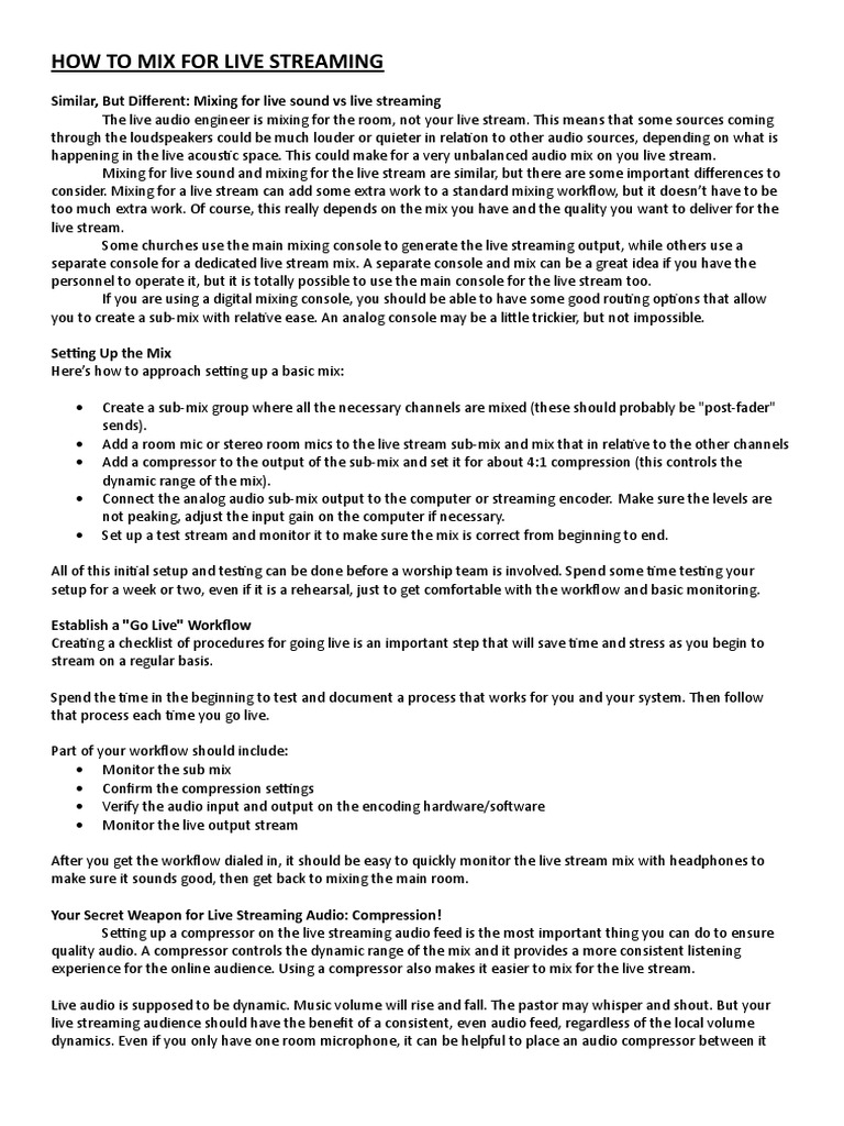 Livestream Audio Mixing | PDF | Sound Technology | Sound