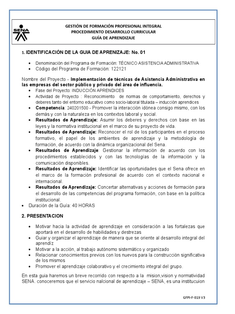 GUIA No.1 GFPI-F-019 Formato Guia de Aprendizaje - InDUCCIÓN | PDF | Aprendizaje | Evaluación