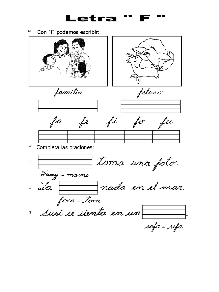 Ficha de La Letra F Para Primero de Primaria