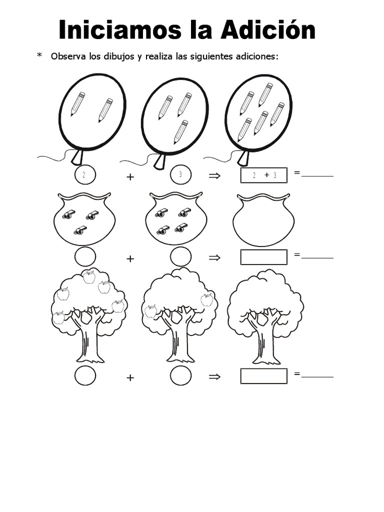 Ficha de Aprendiendo La Adición para Primero de Primaria | PDF