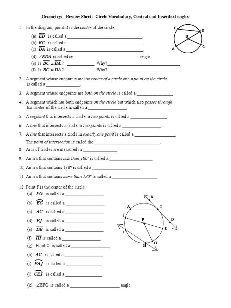 Geometry: Circle Vocabulary Review | PDF | Trigonometry | Euclid