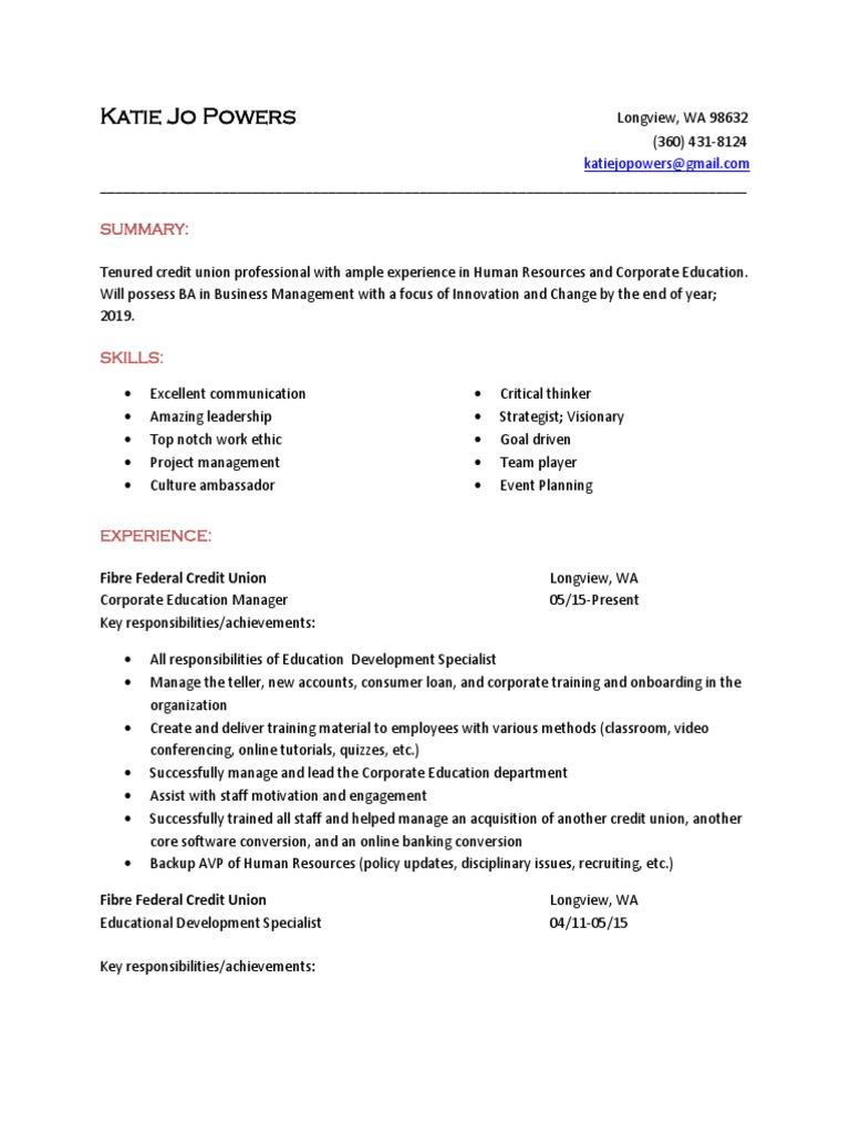 Katie Jo Powers Resume 1 | PDF | Human Resources | Credit