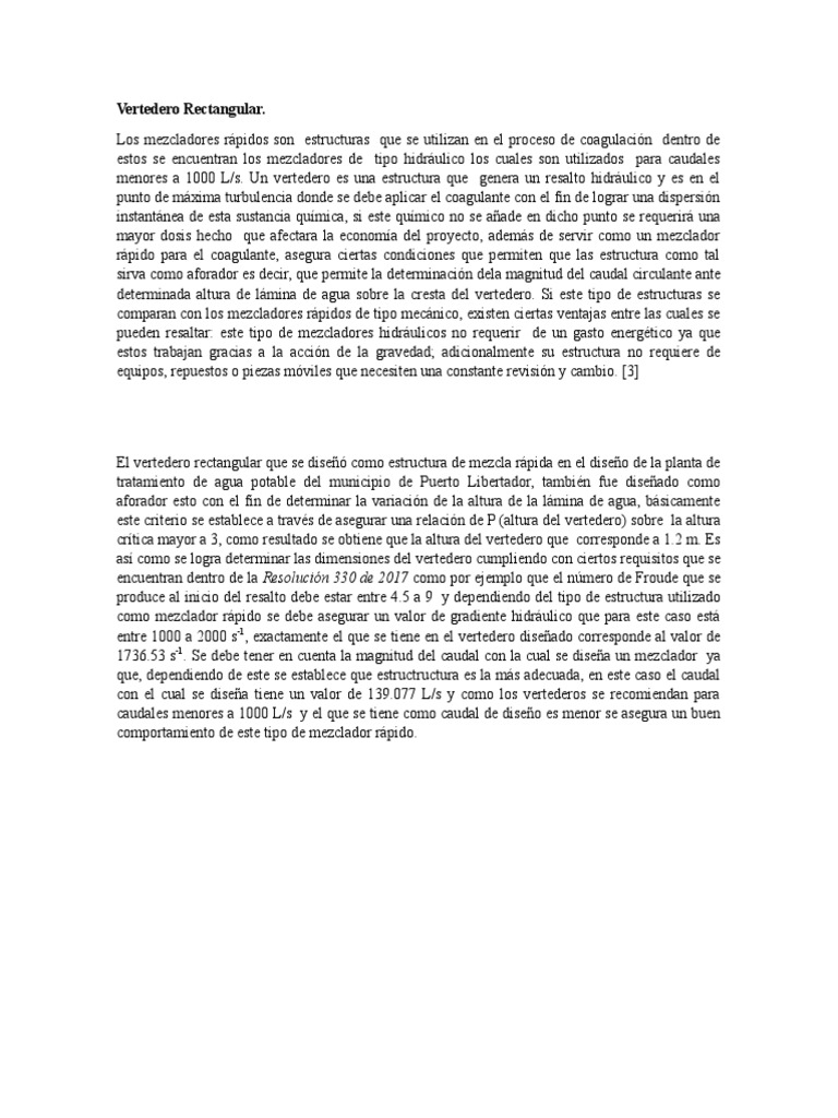 Vertedero Rectangular | PDF | Descarga (hidrología) | Coagulación