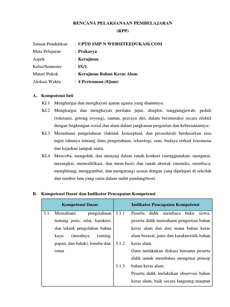 RPP Prakarya Kls 9 Kerajinan | PDF