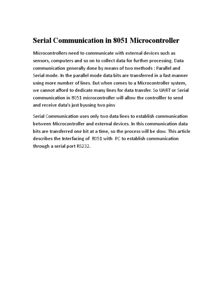 Serial Communication With 8051 Pdf Microcontroller Electronic Engineering