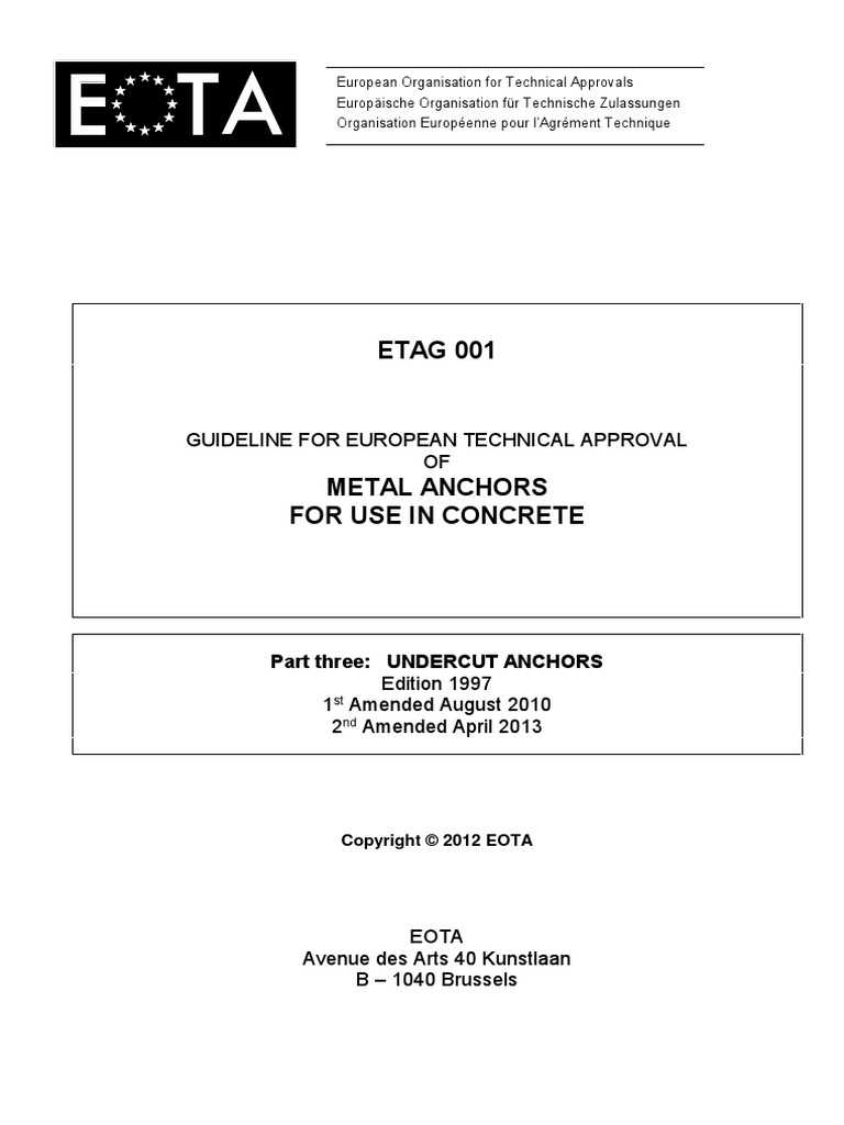ETAG 001: Guideline For European Technical Approval OF | PDF | Torque ...