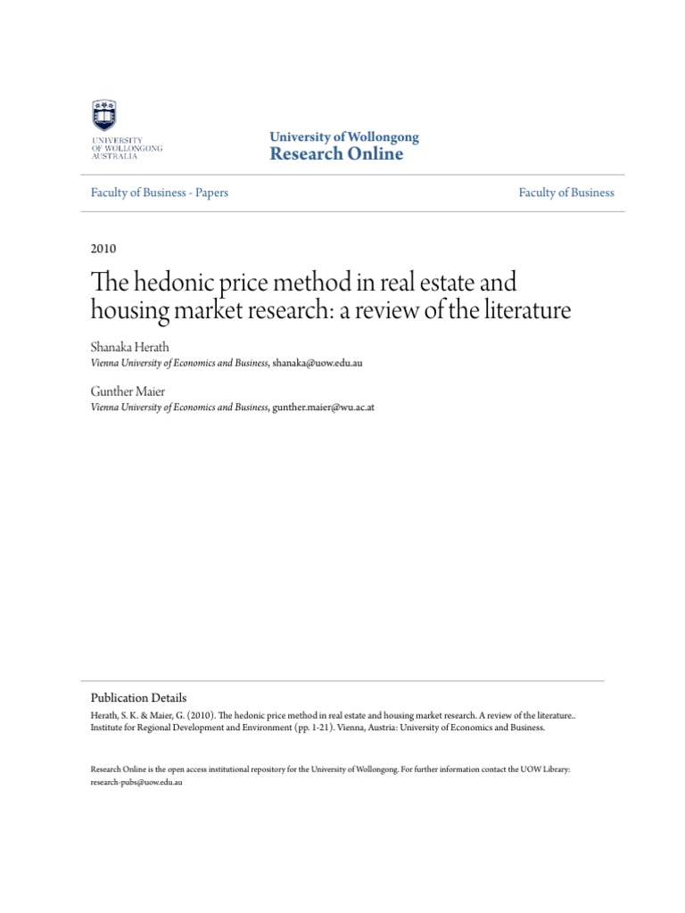 Hedonic Price Method in Real Estate Research | PDF | Regression ...
