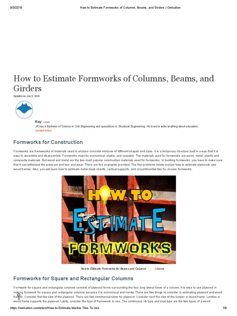 How To Estimate Formworks of Columns, Beams, and Girders | PDF | Area ...